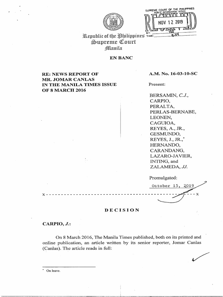 Re Jomar Canlas - Manila Times | PDF