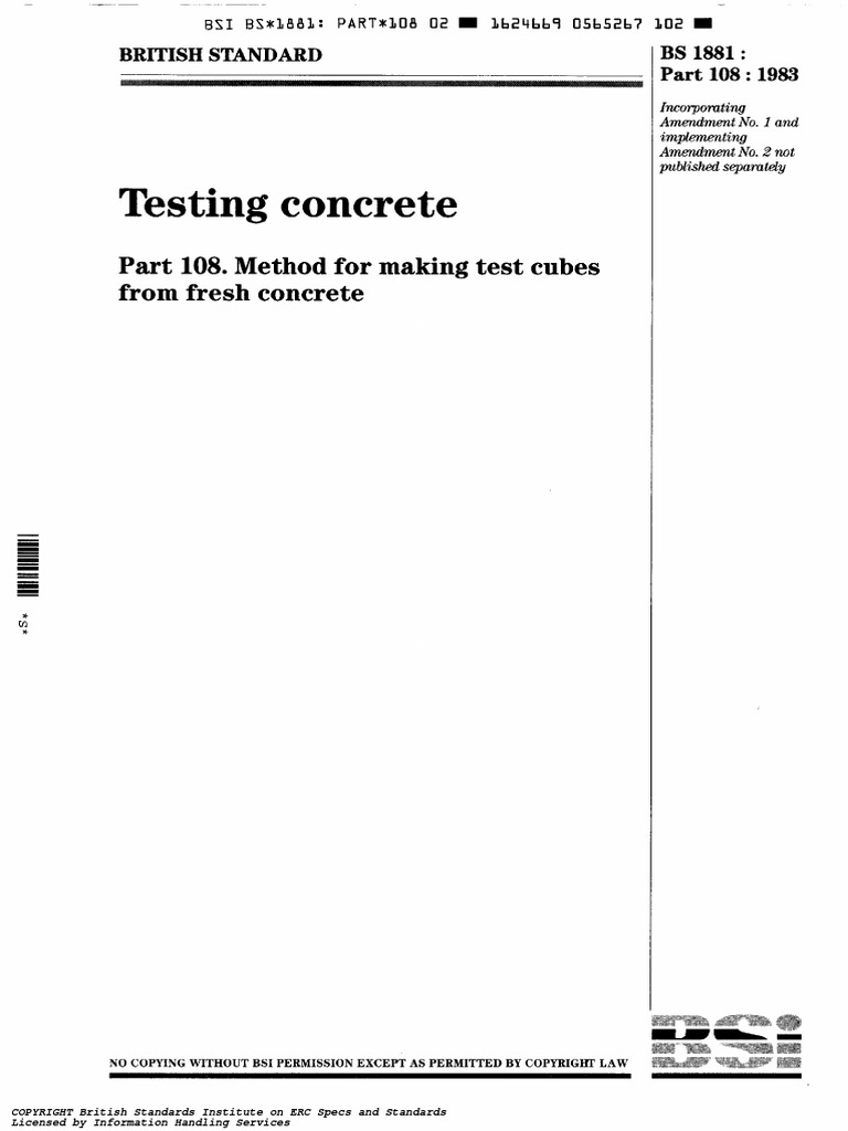 Testing Concrete: 108. Method Test Cubes From Fresh Concrete | PDF ...