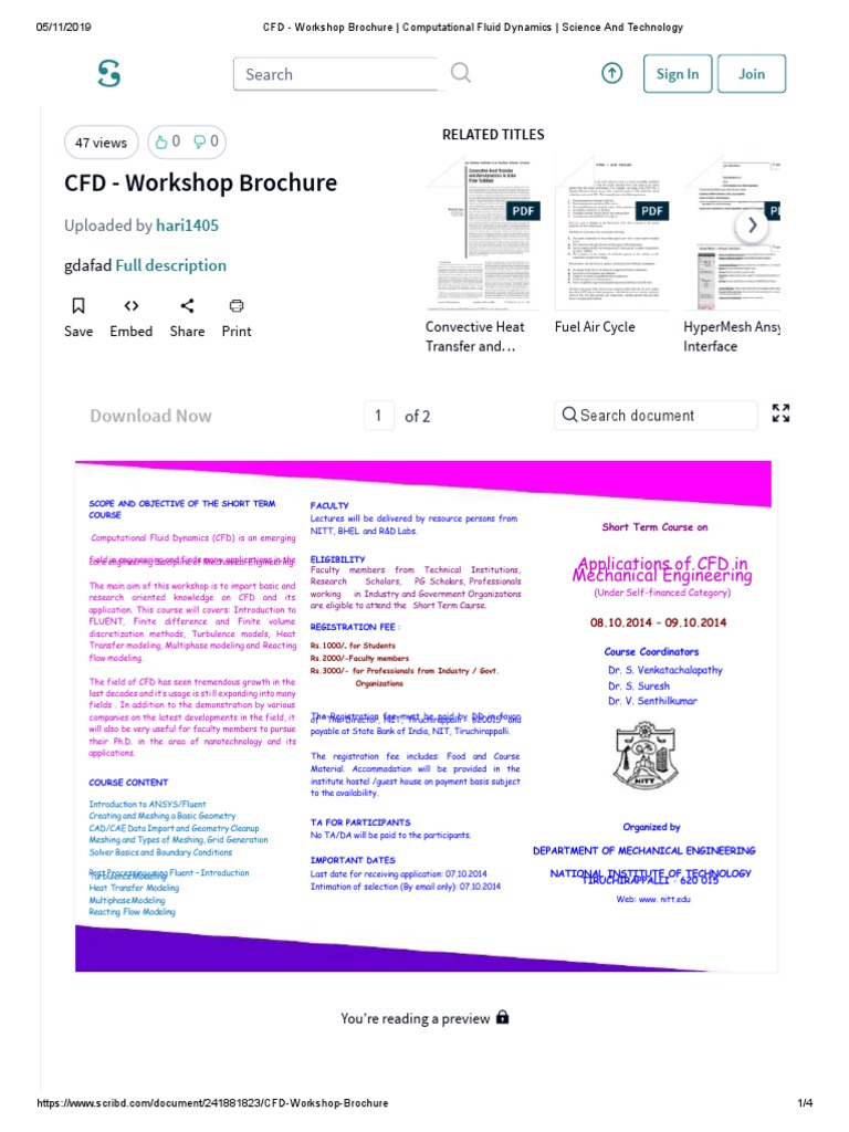 CFD - Workshop Brochure - Computational Fluid Dynamics - Science and ...