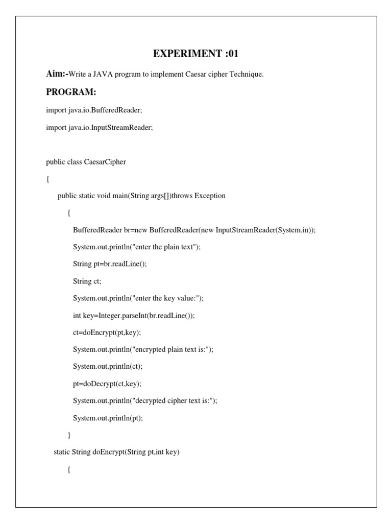 Java Caesar Cipher Implementation | PDF