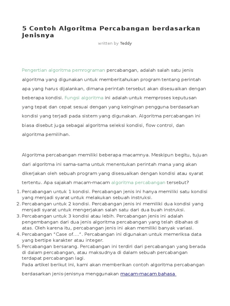5 Contoh Algoritma Percabangan Berdasarkan Jenisnya | PDF