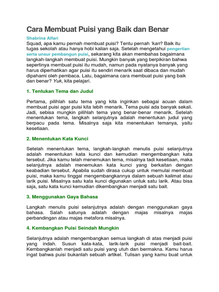 Cara Membuat Puisi Yang Baik Dan Benar | PDF