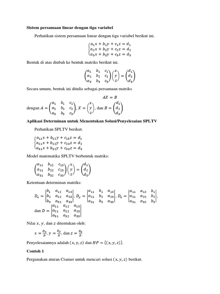 Penyelesaian SPLTV dengan Matriks | PDF