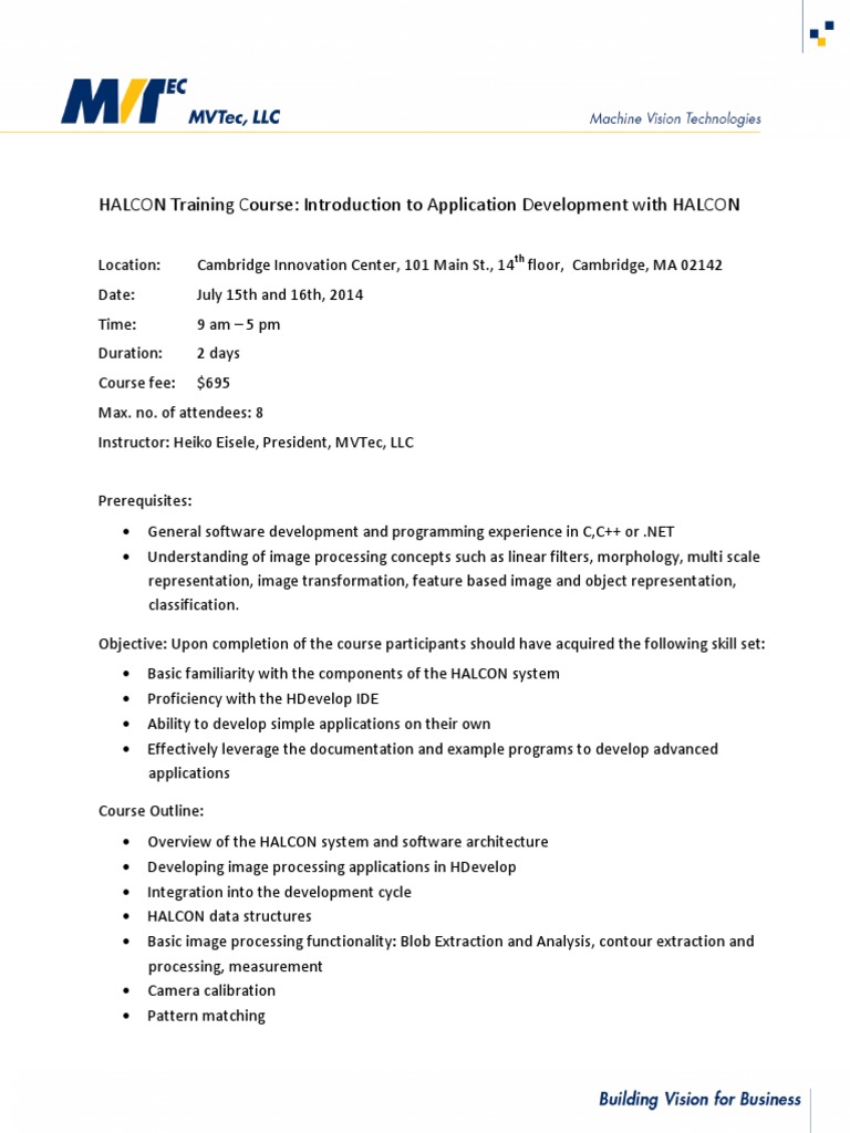 HALCON Training Course: Introduction To Application Development With ...