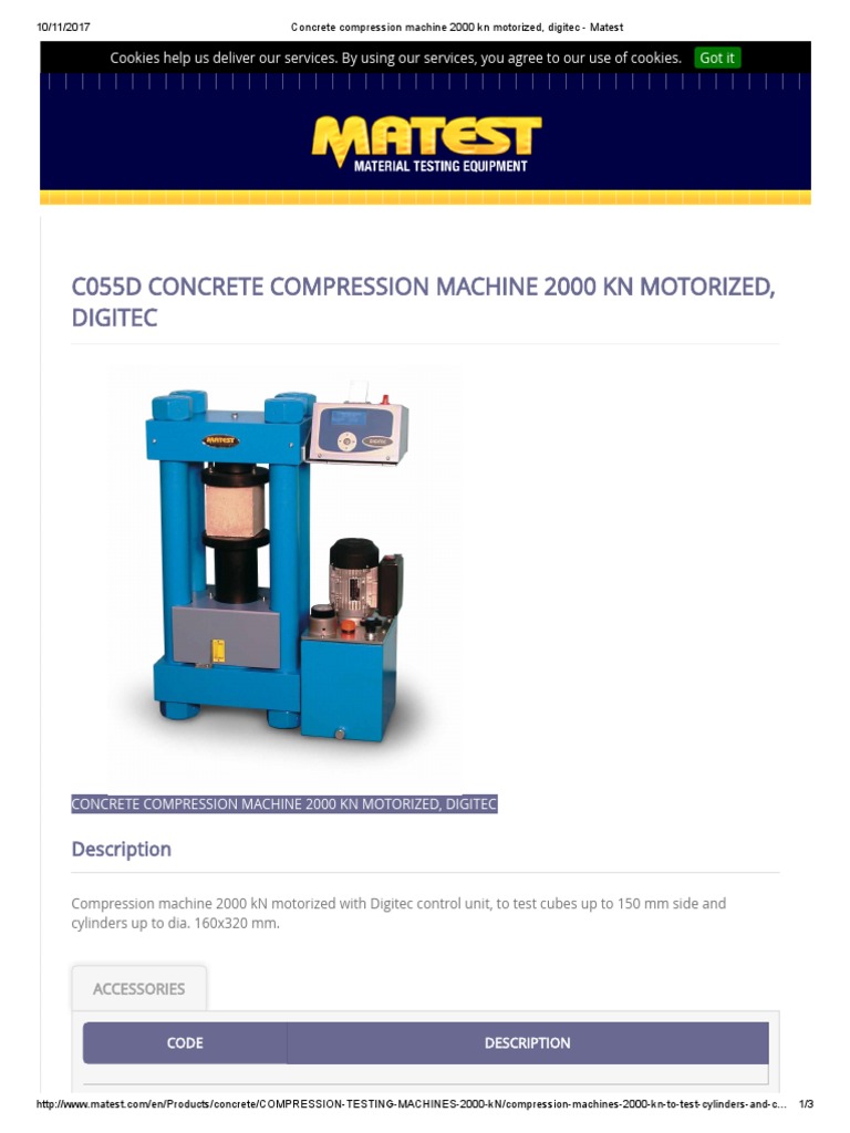 Concrete Compression Machine 2000 KN Motorized, Digitec - Matest | PDF ...