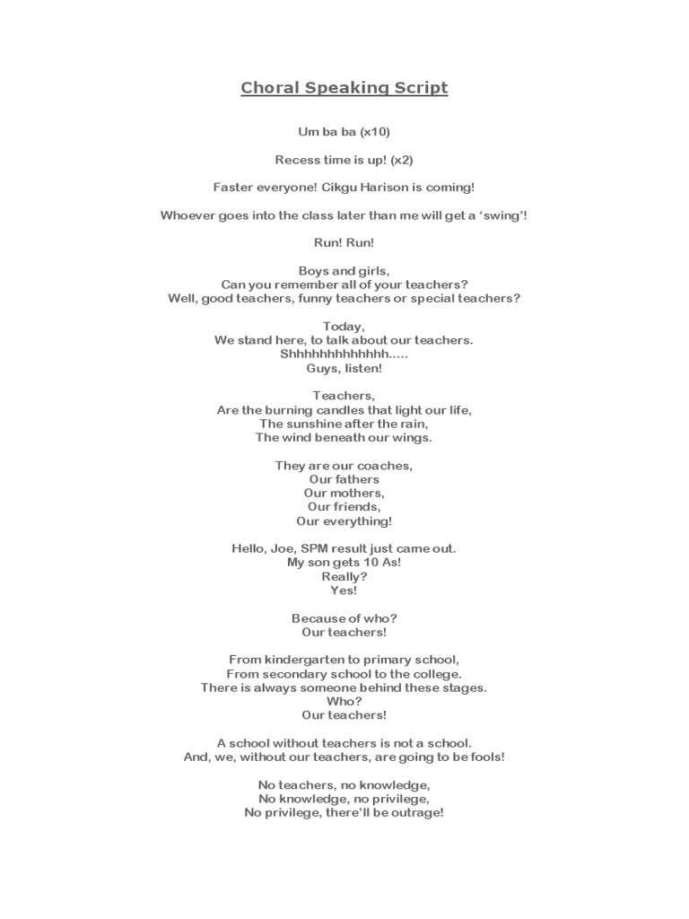 Choral Speaking Script | PDF