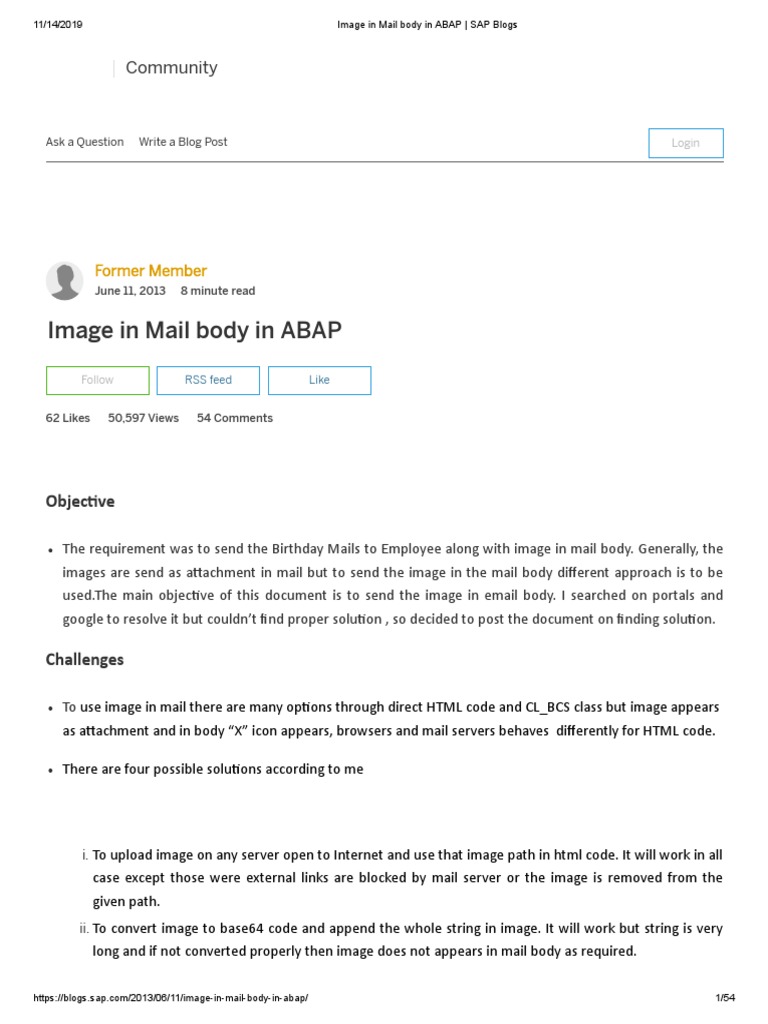 Image in Mail Body in ABAP - SAP Blogs | PDF | Html | Html Element