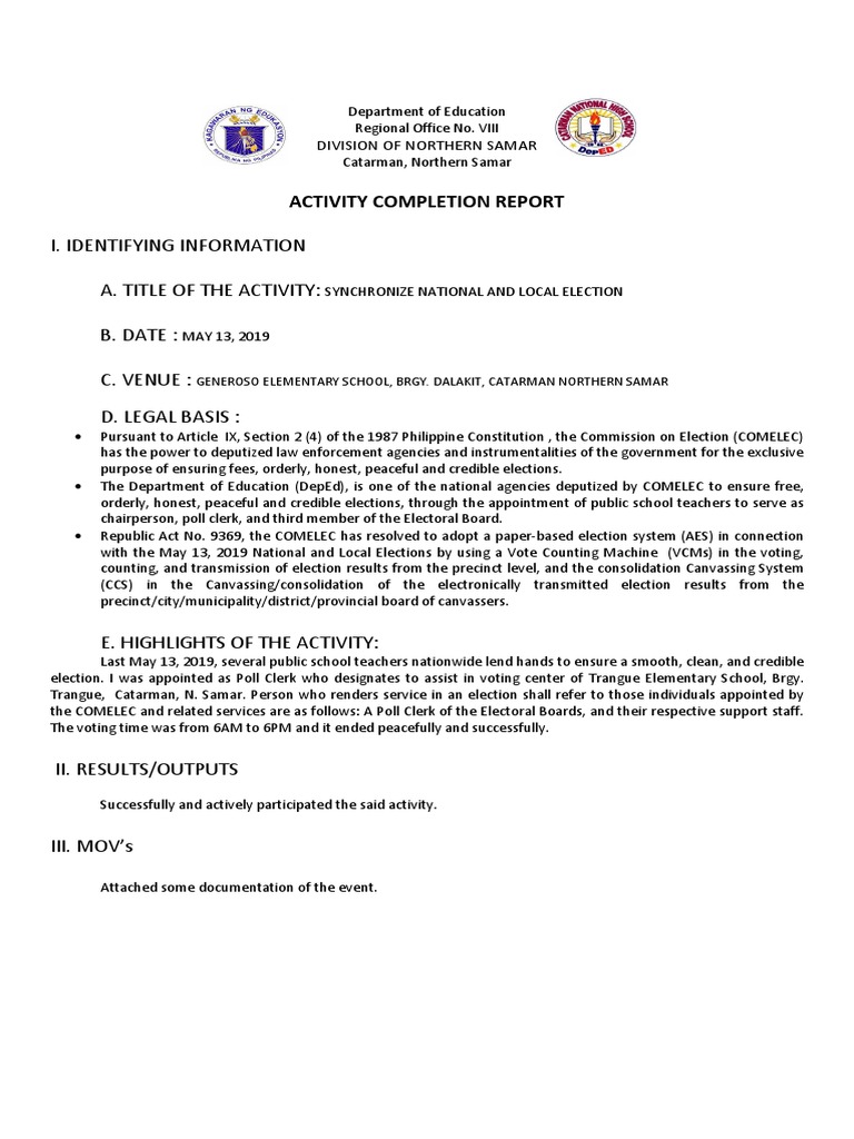 2019 Election Activity Report: N. Samar | PDF | Commission On Elections ...