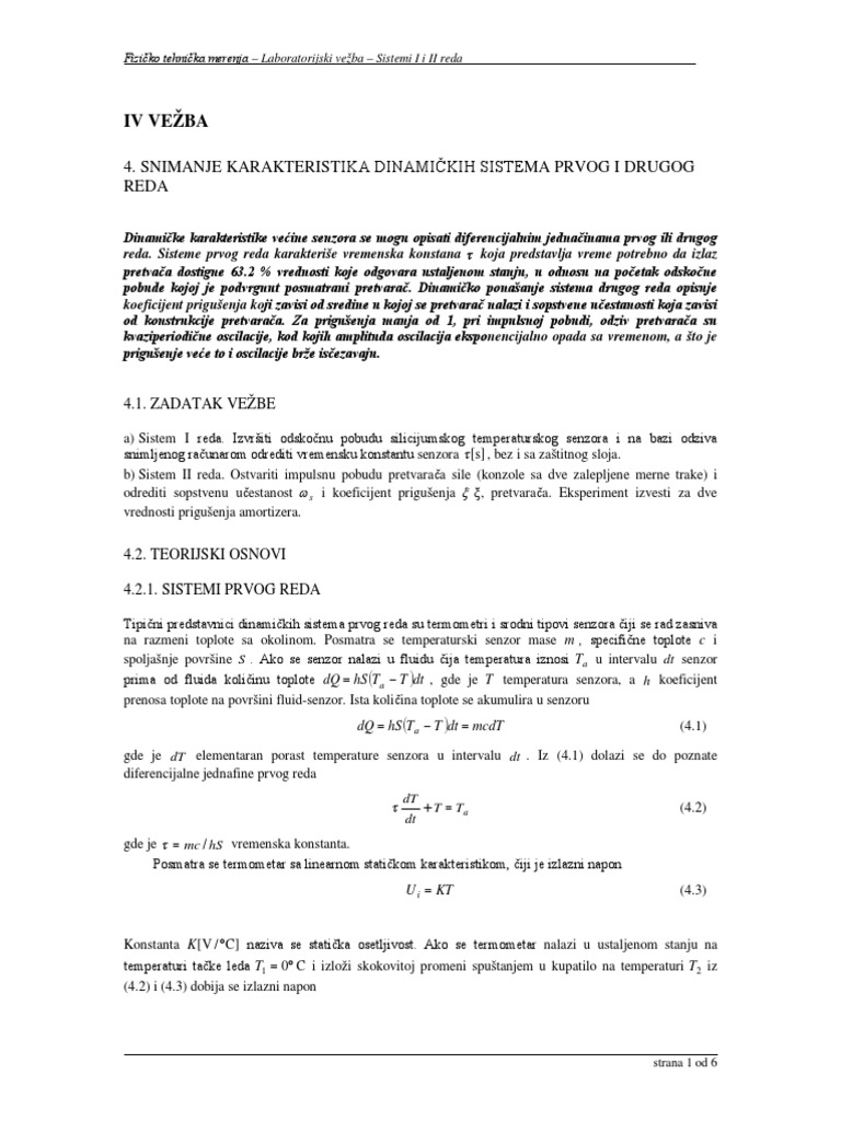 Vezba 4 - Sistemi I I II Reda | PDF