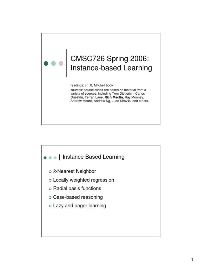 Cmsc726 Spring 2006 Instance Based Learning Pdf Statistical Analysis Teaching Mathematics