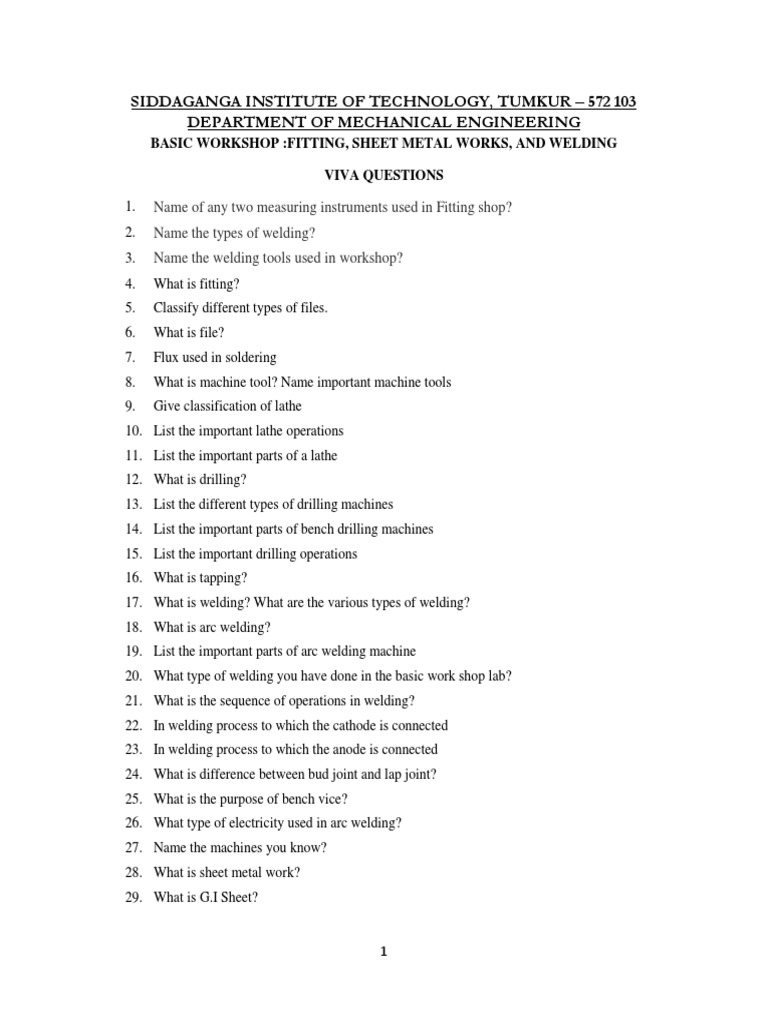 Mechanical Workshop Viva Prep | PDF | Technology & Engineering