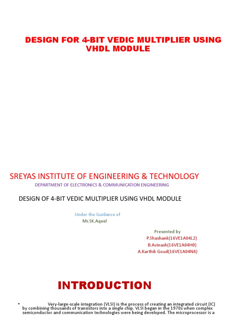 Design For 4 Bit Vedic Multiplier Using Vhdl Module Pdf Integrated Circuit Logic Gate