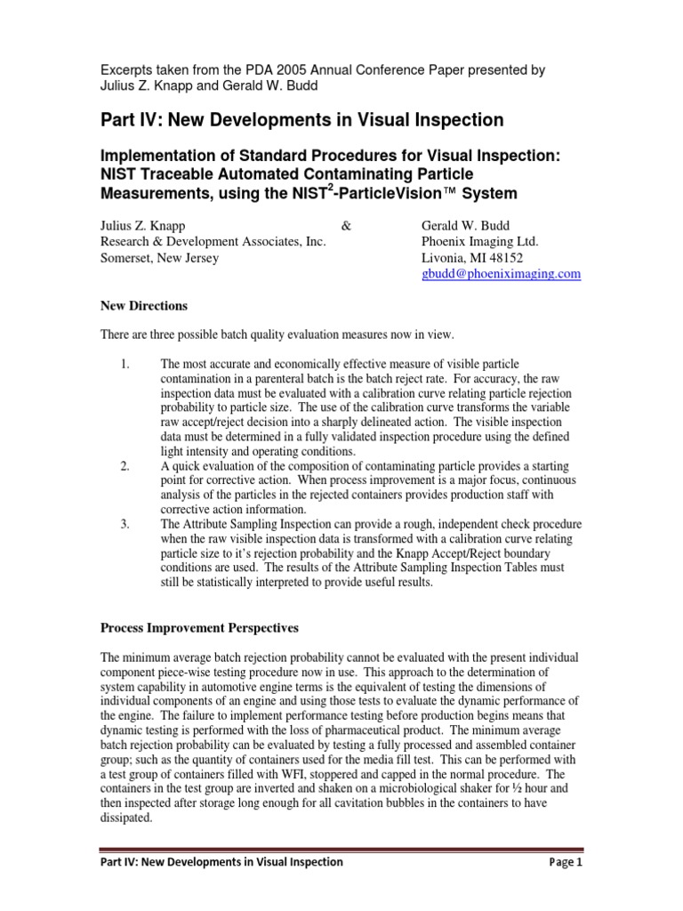 Part IV New Developments in Visual Inspection by Knapp and Budd | PDF ...
