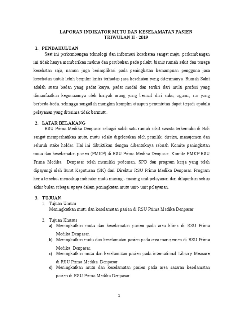 Laporan Indikator Mutu Dan Keselamatan Pasien TW II | PDF