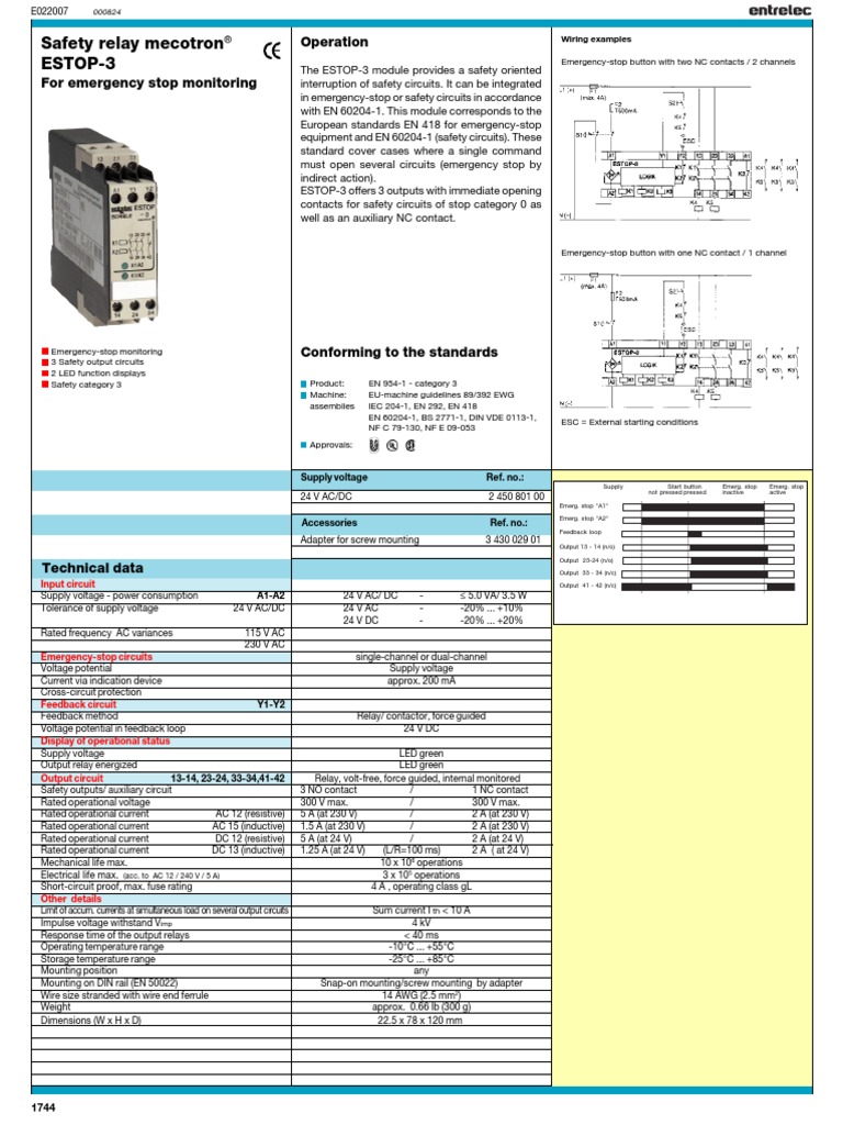Safety Relay Mecotron Estop-3: Operation | PDF | Relay | Alternating ...