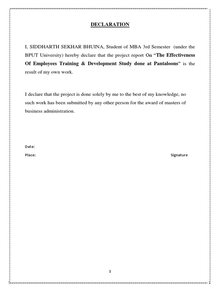 Declaration: Date: Place: Signature | PDF | Employment | Retail