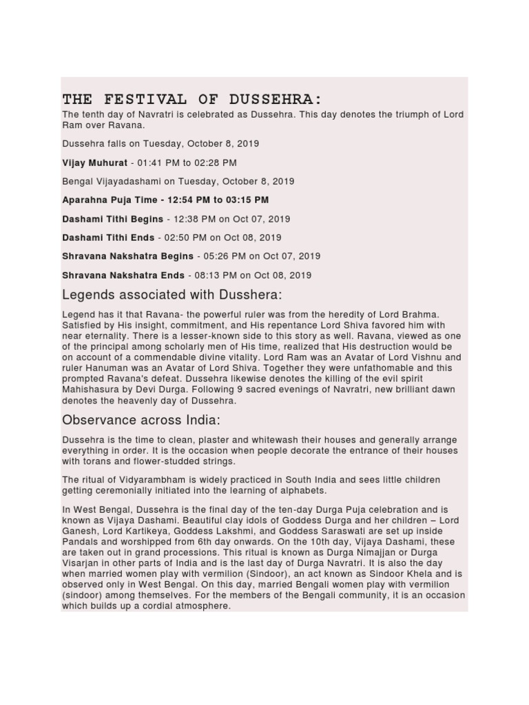 The Festival of Dussehra | PDF | Devi | Hindu Worship