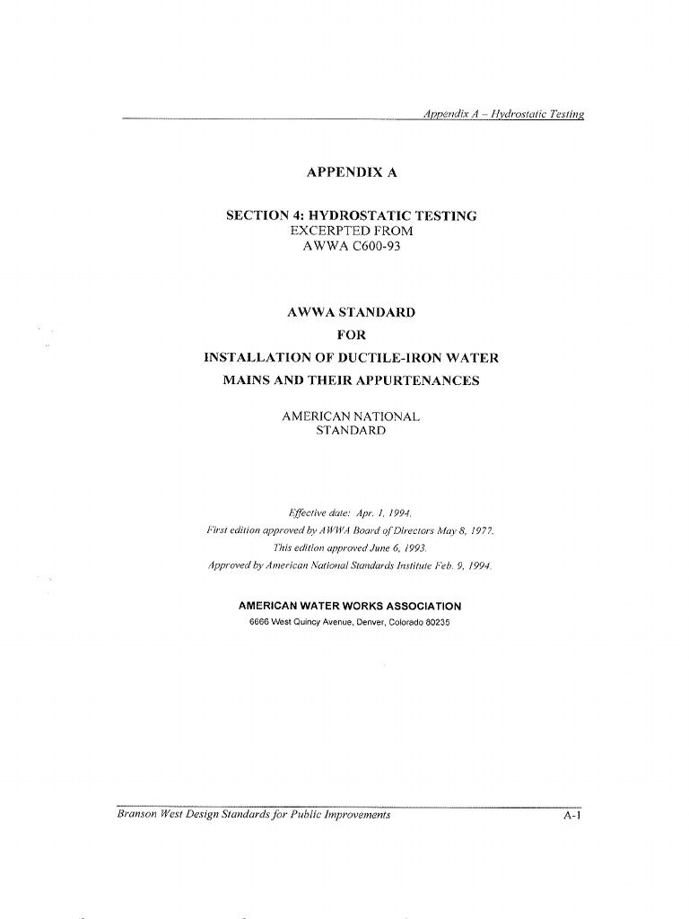 Awwa C600-93 PDF | PDF