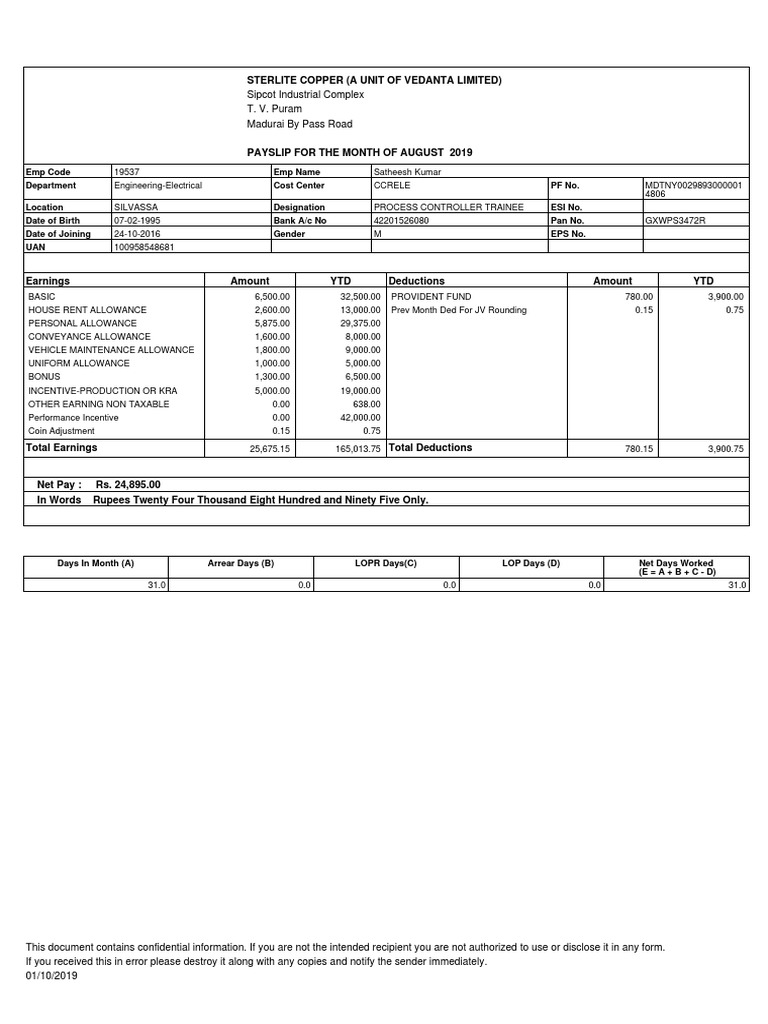 August Pay Slip PDF | PDF | Payments | Government Finances