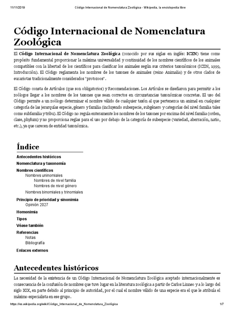 Código Internacional de Nomenclatura Zoológica - Wikipedia, La Enciclopedia Libre | PDF ...