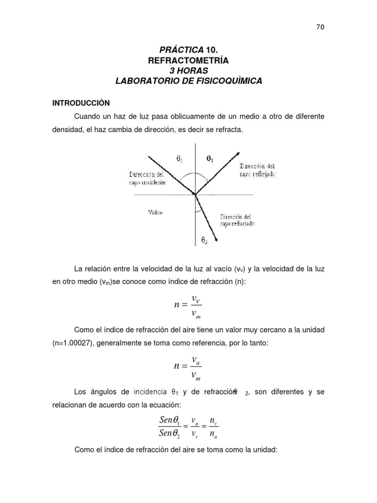Practica 10. Refractometria 3 Horas Labo | PDF | Refracción | Ligero