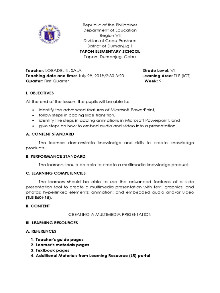 Cot Tle6 Creating Multimedia Presentation Pdf Microsoft Power