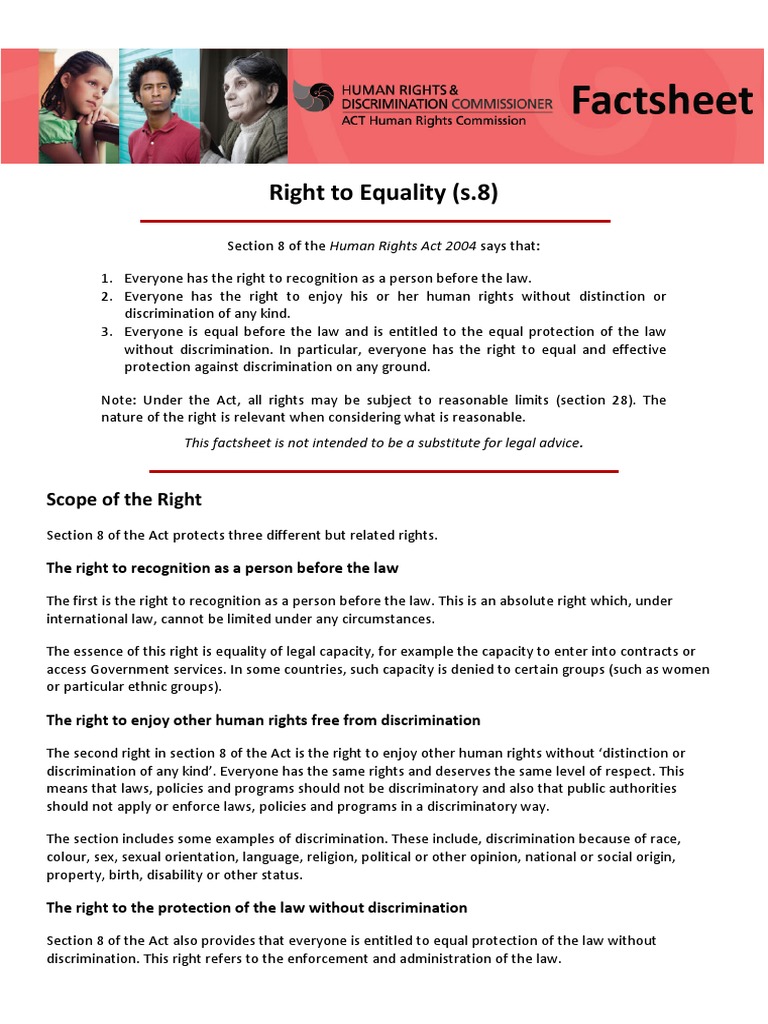 Right to Equality: Human Rights Act 2004 | PDF | Discrimination ...