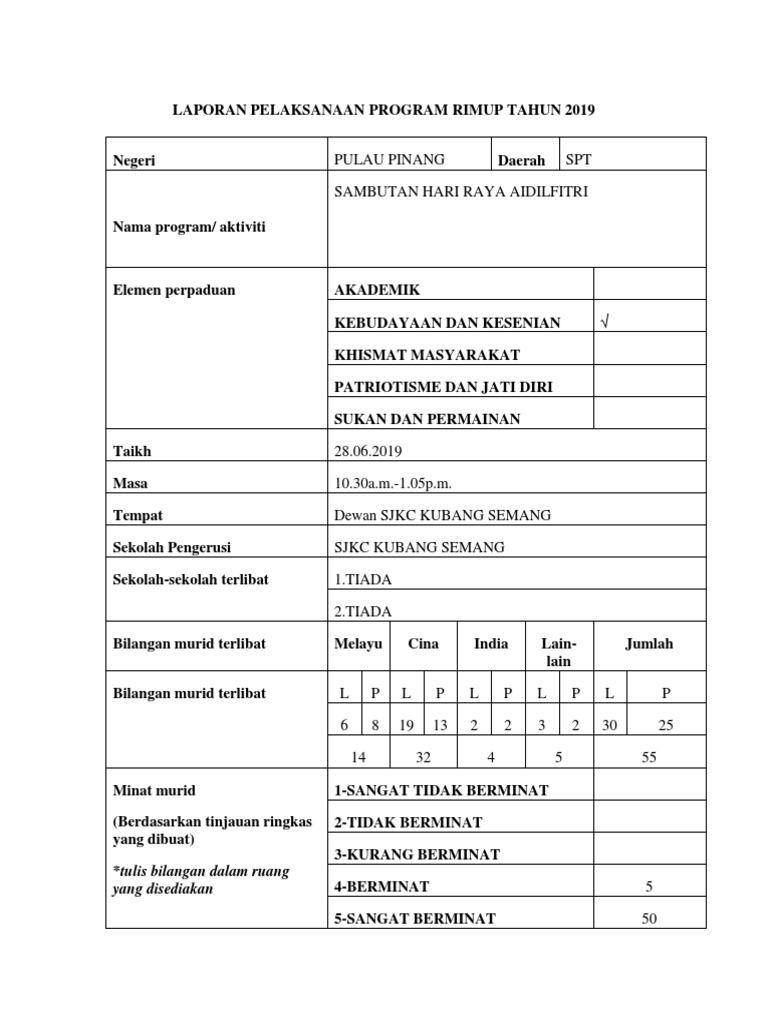 Laporan Pelaksanaan Program Rimup Tahun 2019 | PDF