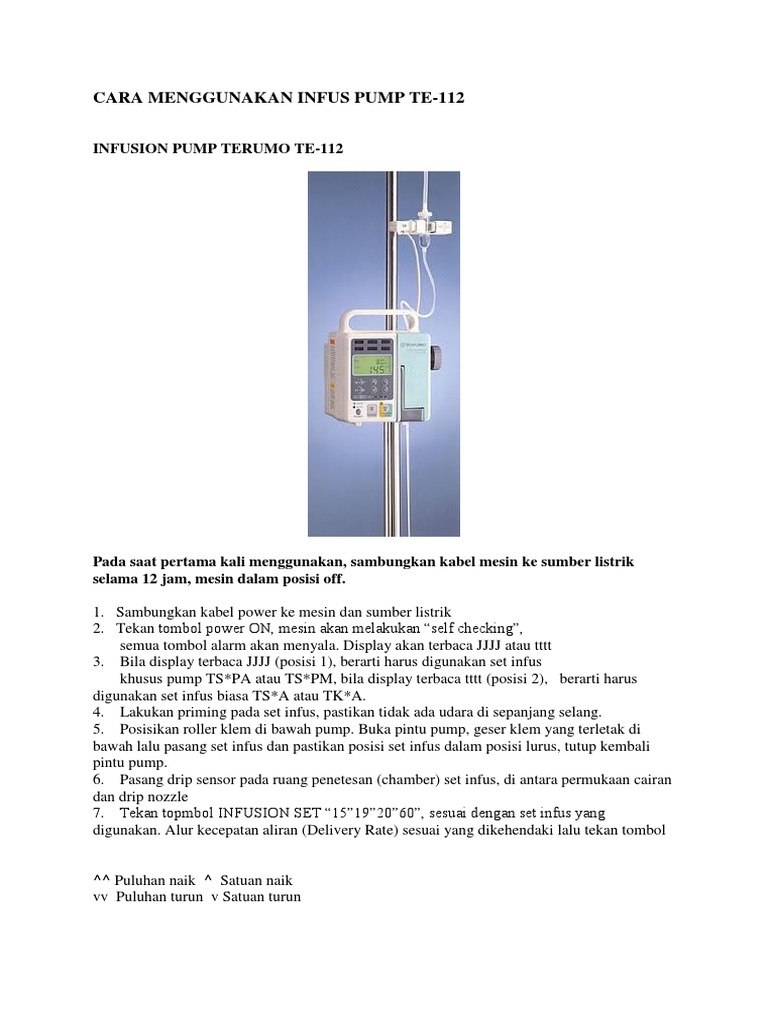 Cara Menggunakan Infus Pump Te | PDF