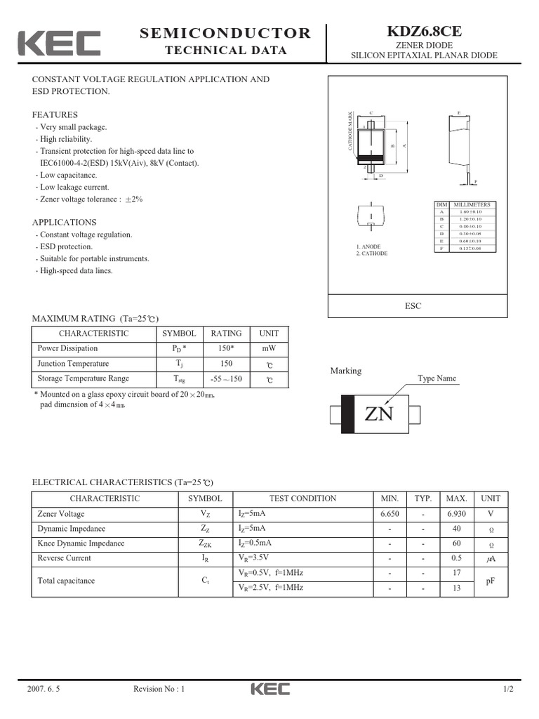 Zener Diode Specs for Engineers | PDF | Diode | Capacitor