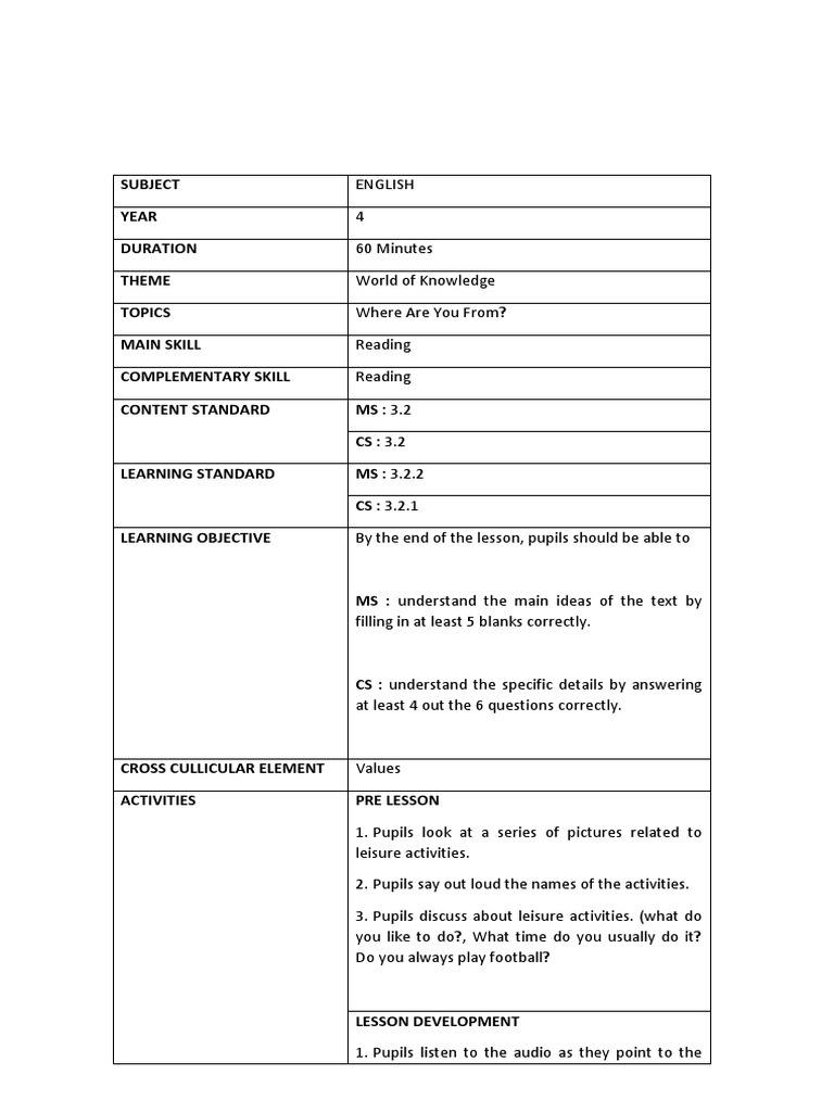 Reading Lesson Plan | PDF | Figure Skating | Lesson Plan