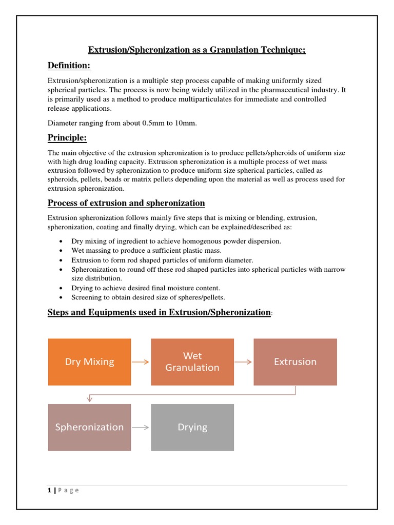 Extrusion Spheronization Process & Applications | PDF | Extrusion ...