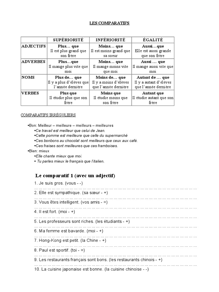 Comparatif Exercices | PDF