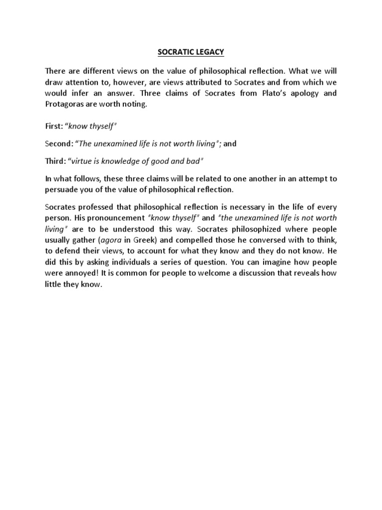 Socratic Philosophy: Know Thyself | PDF | Philosophy
