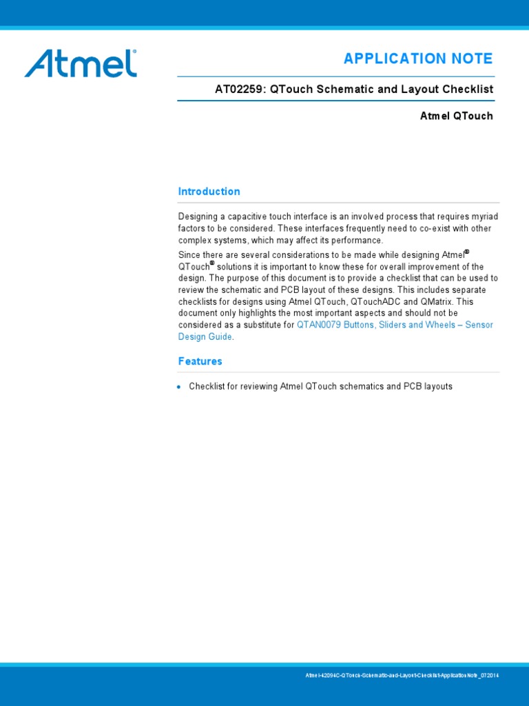 Atmel 42094 Qtouch Schematic and Layout Checklist Applicationnote At02259 | PDF | Capacitor ...