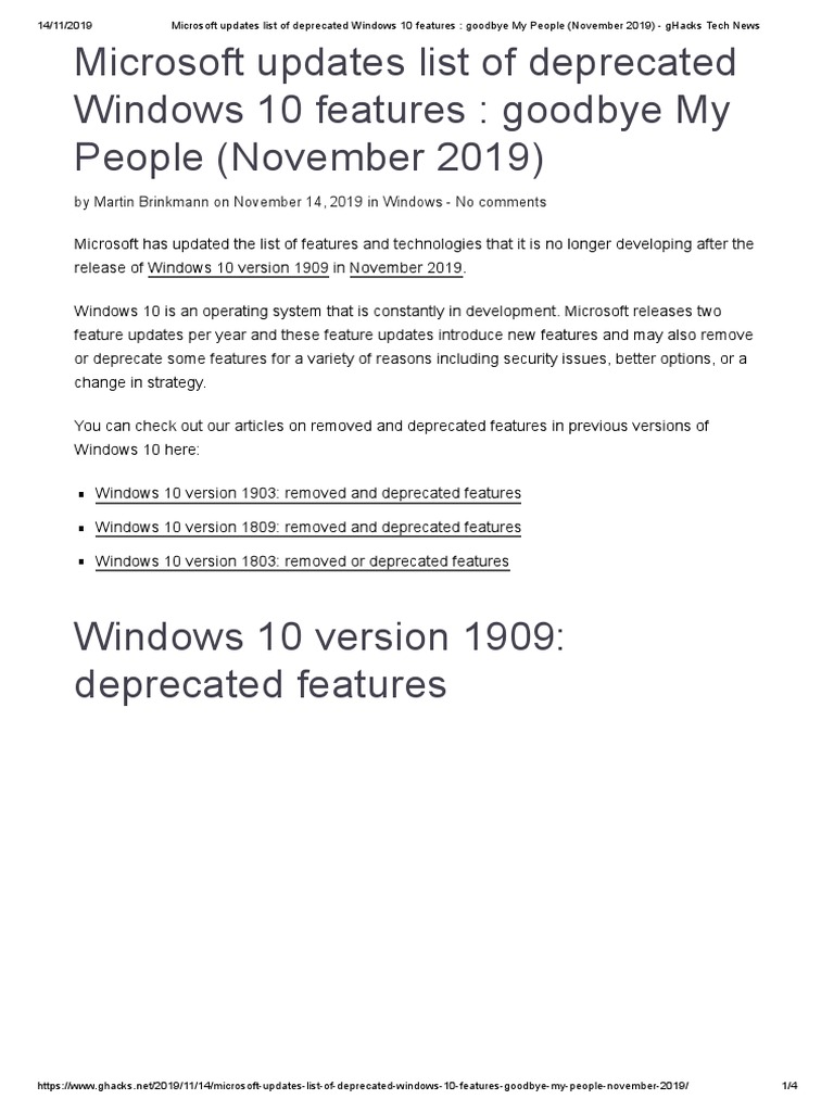 Microsoft Updates List of Deprecated Windows 10 Features - Goodbye My ...