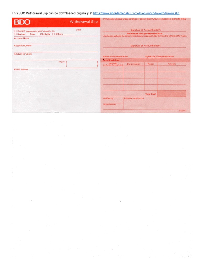 How to Download a BDO Withdrawal Slip Form and Instructions for Making ...