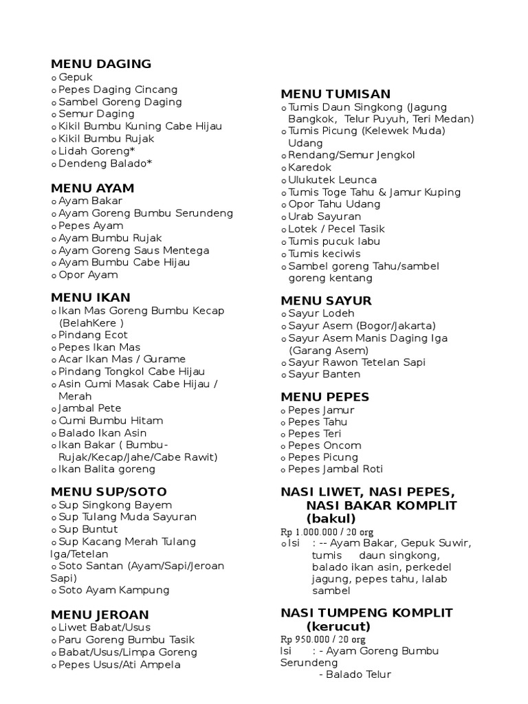 Menu Makanan Tradisional Indonesia | PDF