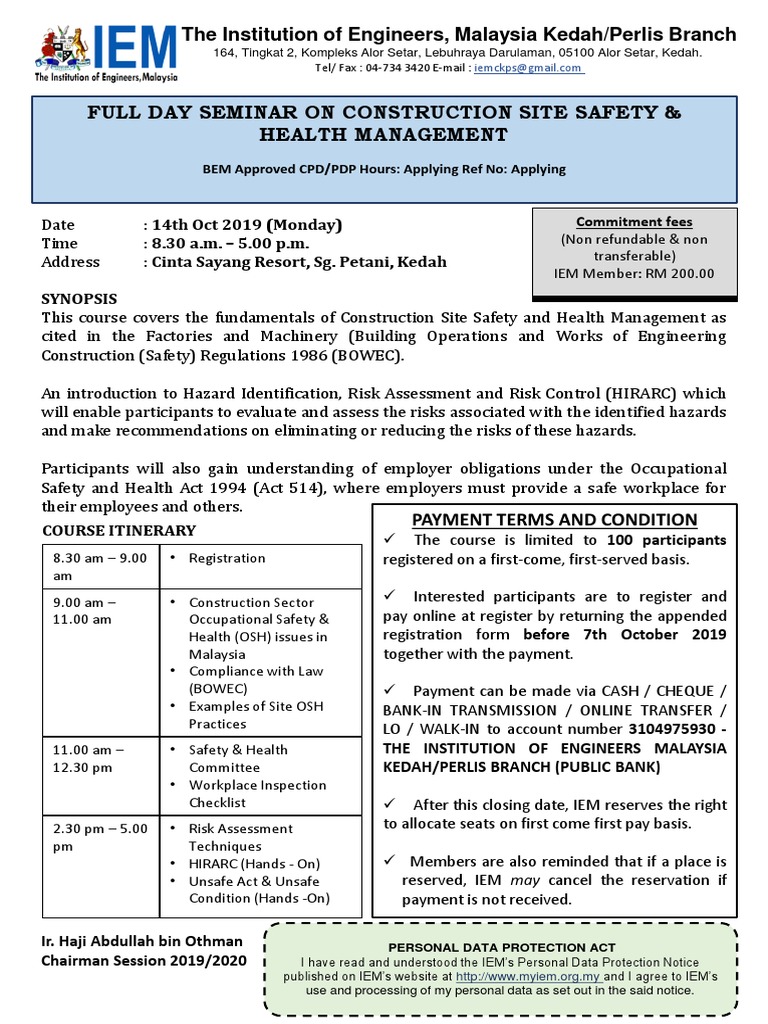 IEM Kedah Perlis OSH Flyer | PDF | Occupational Safety And Health | Safety