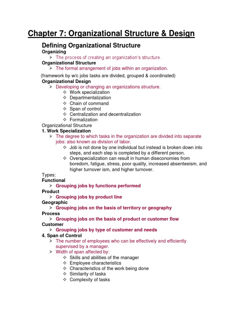 Chapter 7 Organizational Structure and Design 1 | PDF | Organizational ...