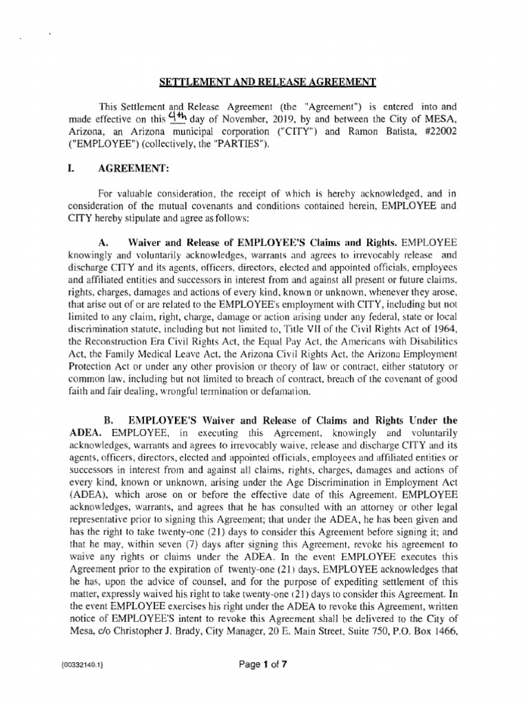 Fully Executed Settlement and Release Agreement - 1461046887 | Download Free PDF | Indemnity ...