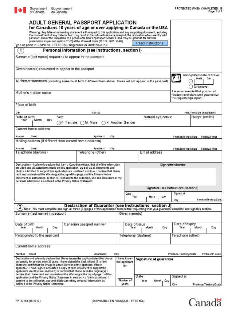 Adult General Passport Application: For Canadians 16 Years of Age or ...