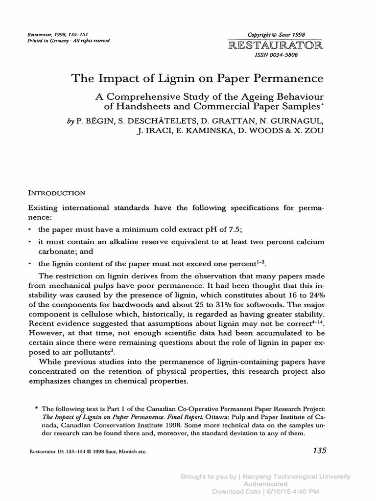 The Impact of Lignin On Paper Permanence | PDF | Pulp (Paper) | Paper