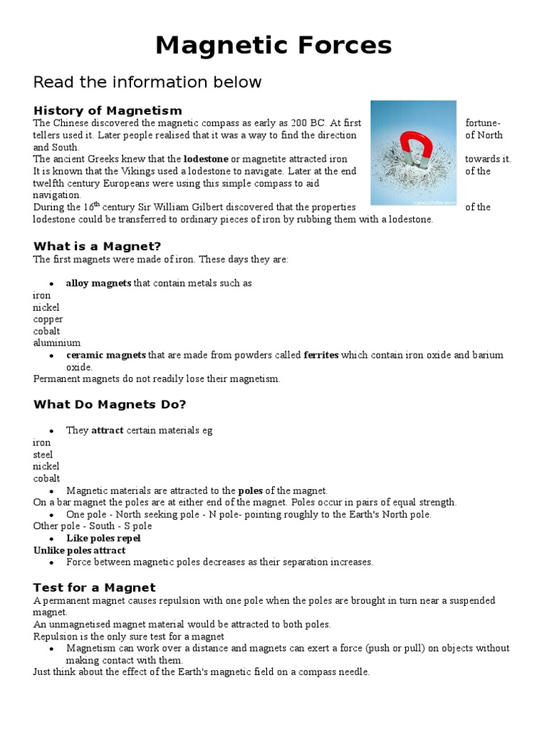 Magnetic Forces Lab Worksheet | PDF | Magnet | Magnetism