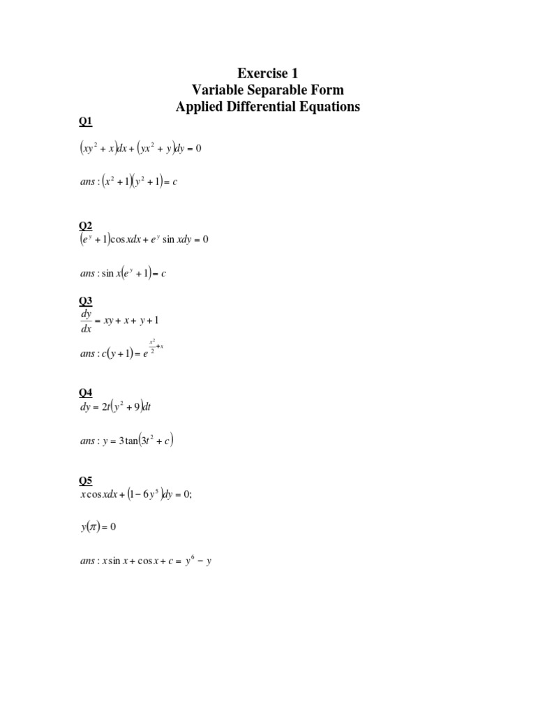 Exercise 1-Separation of Variables | PDF