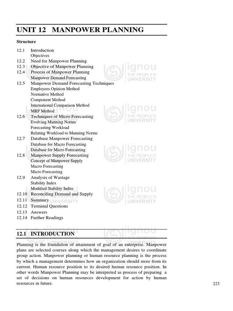 Unit 12 Manpower Planning: Structure | PDF | Forecasting | Workload