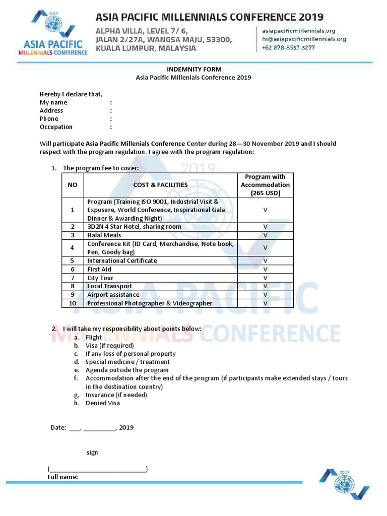 Indemnity Form Sample | PDF