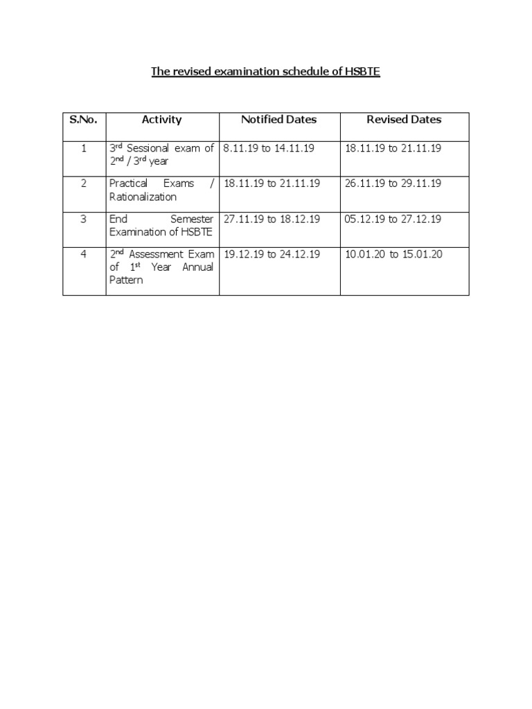 Revised Examination Schedule | PDF