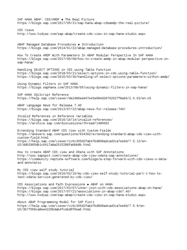 Sap Hana Abap Cds Amdp | PDF