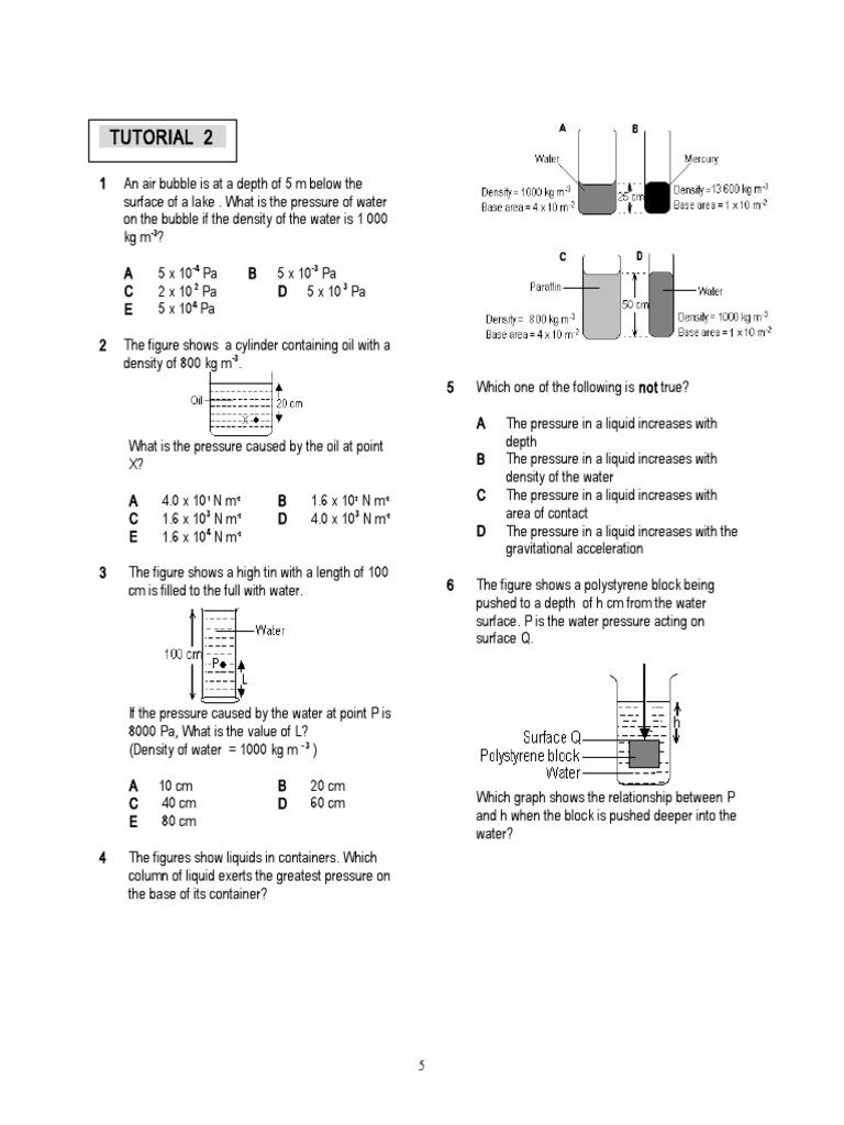 Fluid Pressure Practice Problems | PDF | Pressure | Experiment